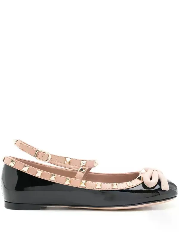 Valentino Garavani Rockstud Patent Leather Ballerina Flats - Black