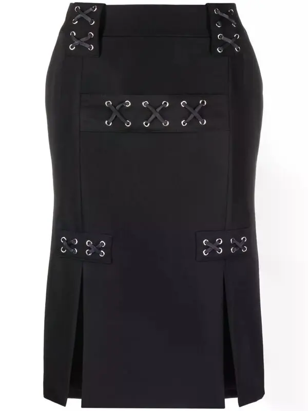 Alessandra Rich Lattice-embellished Wool Blend Midi Skirt