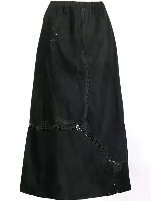 By Walid Embroidered Cotton Maxi Skirt - Black