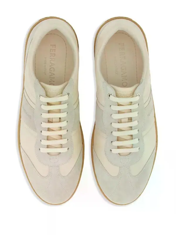 FERRAGAMO Logo-debossed Calf Leather Panel Low-top Sneakers - White