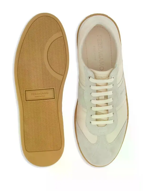 FERRAGAMO Logo-debossed Calf Leather Panel Low-top Sneakers - White