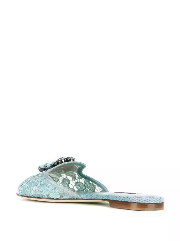 Dolce & Gabbana Bianca Crystal-embellished Lace Slides - Blue