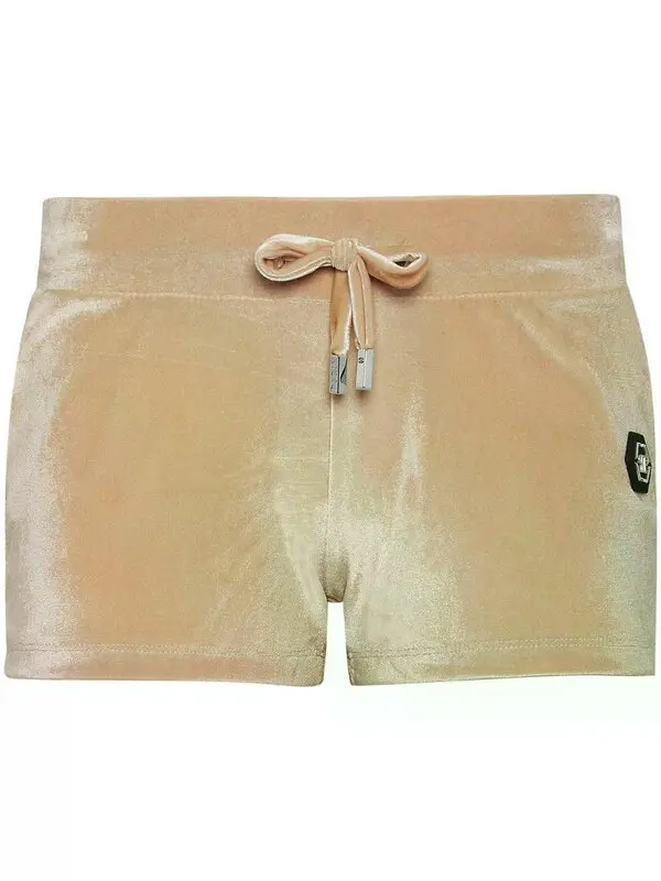 Philipp Plein Rhinestone Embellished Velvet Drawstring Shorts - Neutrals