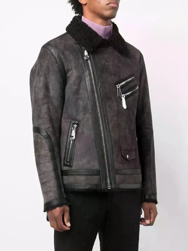 Philipp Plein Iconic Suede Biker Jacket - Black