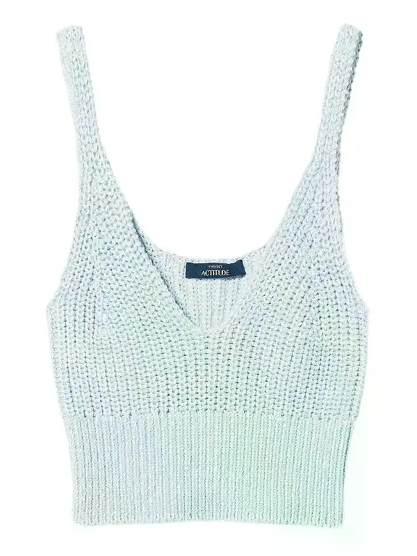 TWINSET Knitted V-neck Cropped Top - Blue