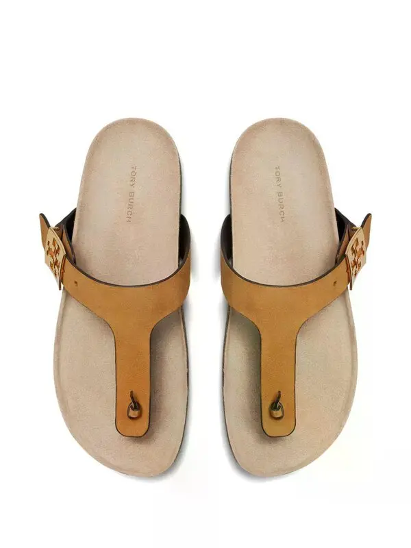 Tory Burch Mellow Thong Leather Sandals With Logo Buckle
