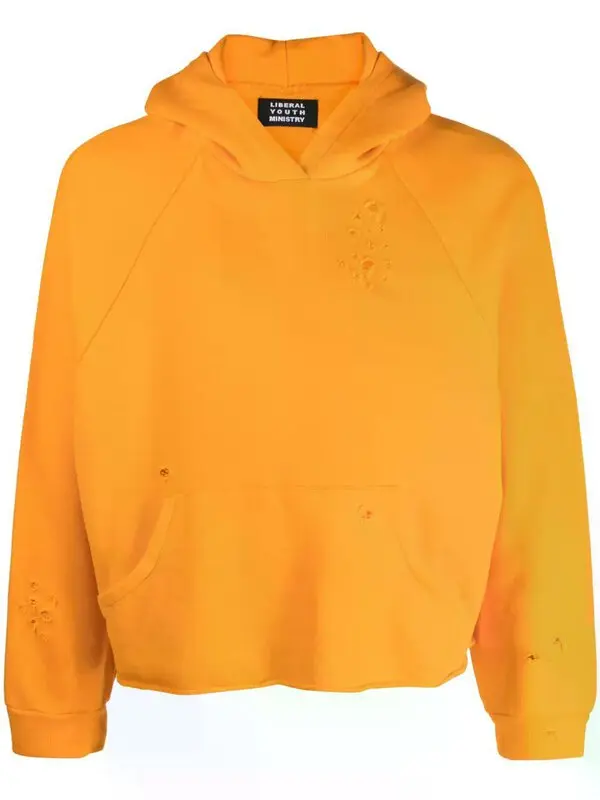 LIBERAL YOUTH MINISTRY Distressed-finish Cropped Hoodie - Orange