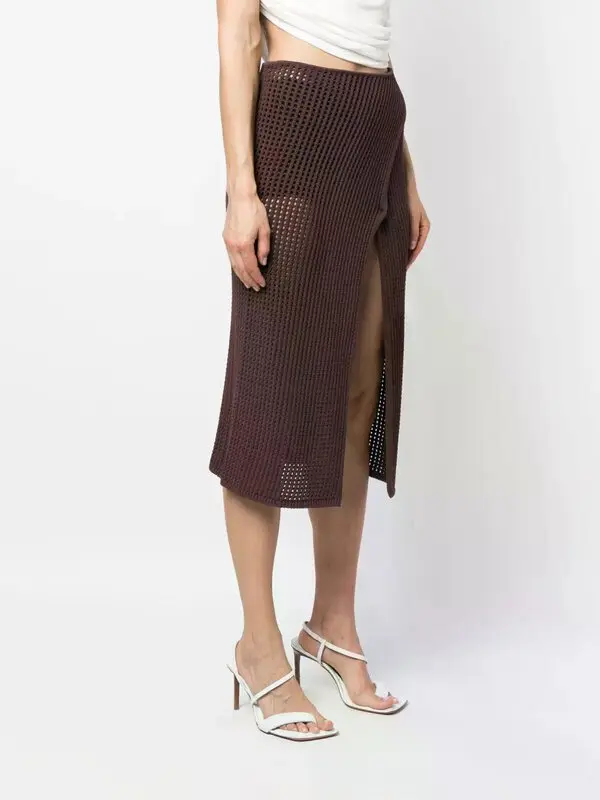 ANDREĀDAMO Crochet-knit Midi Skirt With Front Slit - Brown