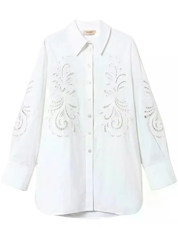 TWINSET Embroidered Lace Panel Oversized Shirt - White