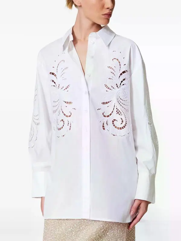 TWINSET Embroidered Lace Panel Oversized Shirt