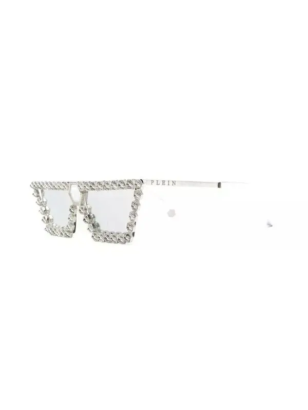 Philipp Plein Crystal-embellished Square-frame Sunglasses - Silver