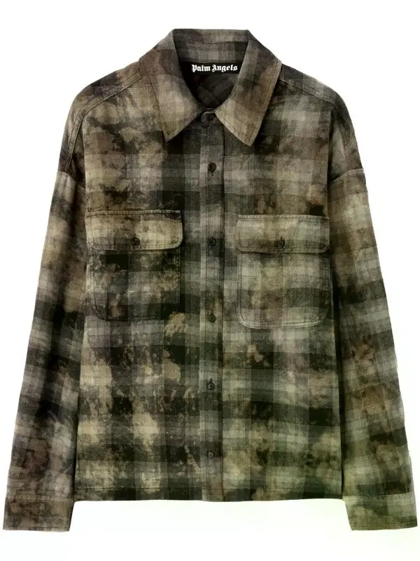 Palm Angels Logo-print Check-pattern Shirt - Grey