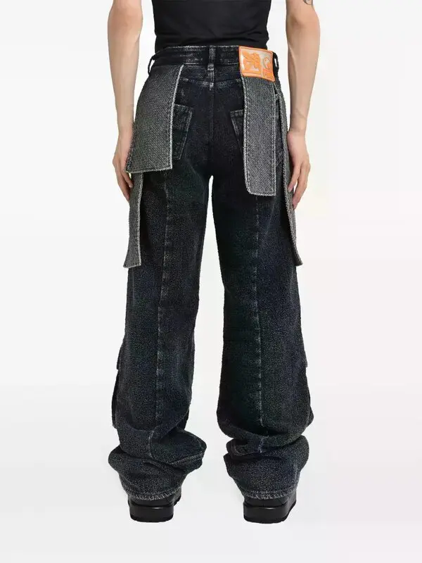 PDF Bouclé Wide-leg Jeans With Cargo Pockets