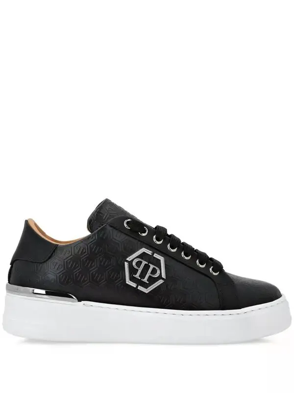 Philipp Plein Monogram Embossed Calf Leather Lo-top Sneakers - Black