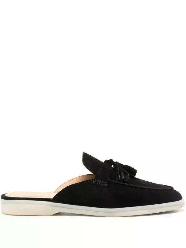 SCAROSSO Lucrezia Suede Mules With Tassel Detail - Black