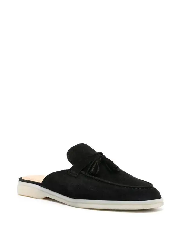 SCAROSSO Lucrezia Suede Mules With Tassel Detail - Black