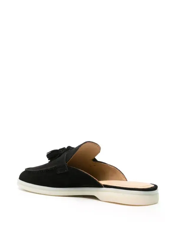 SCAROSSO Lucrezia Suede Mules With Tassel Detail - Black