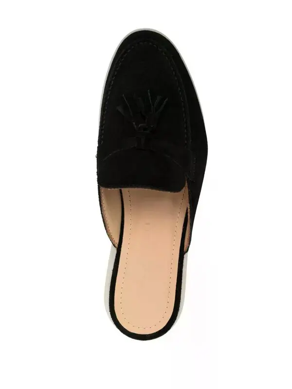 SCAROSSO Lucrezia Suede Mules With Tassel Detail - Black