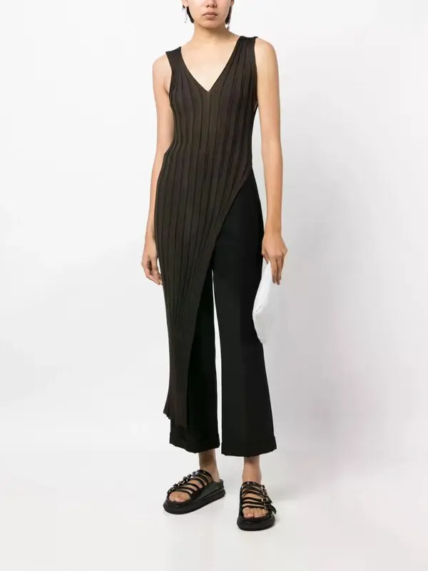 Isabel Benenato Sleeveless Ribbed-knit Asymmetric Dress - Brown