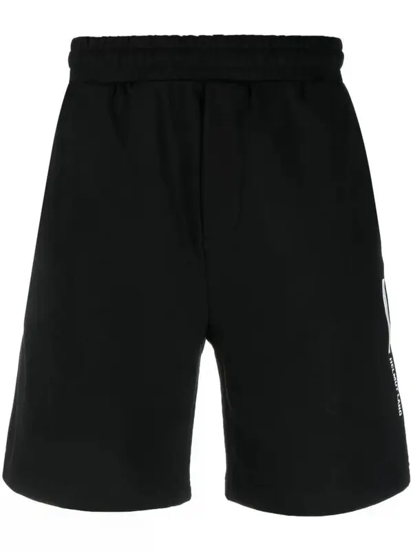 Helmut Lang Logo Print Cotton Track Shorts - Black
