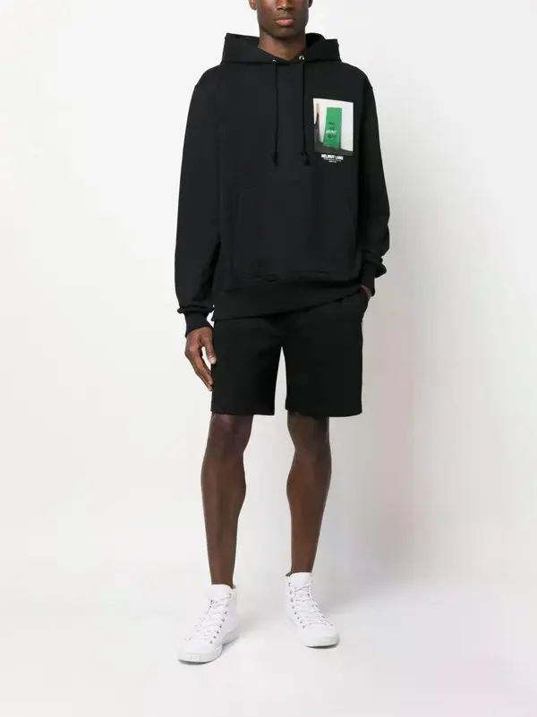 Helmut Lang Logo Print Cotton Track Shorts