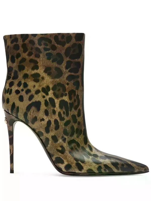 Dolce & Gabbana Leopard Print Leather Ankle Boots - Brown