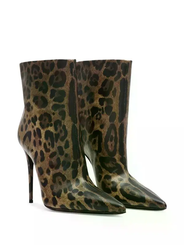 Dolce & Gabbana Leopard Print Leather Ankle Boots