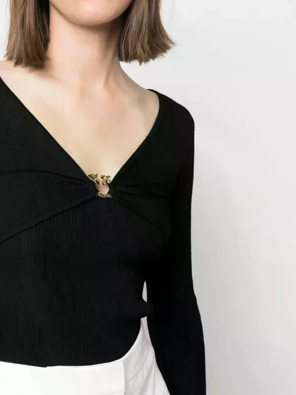 Pinko Ribbed-knit Top With Love Birds Buckle