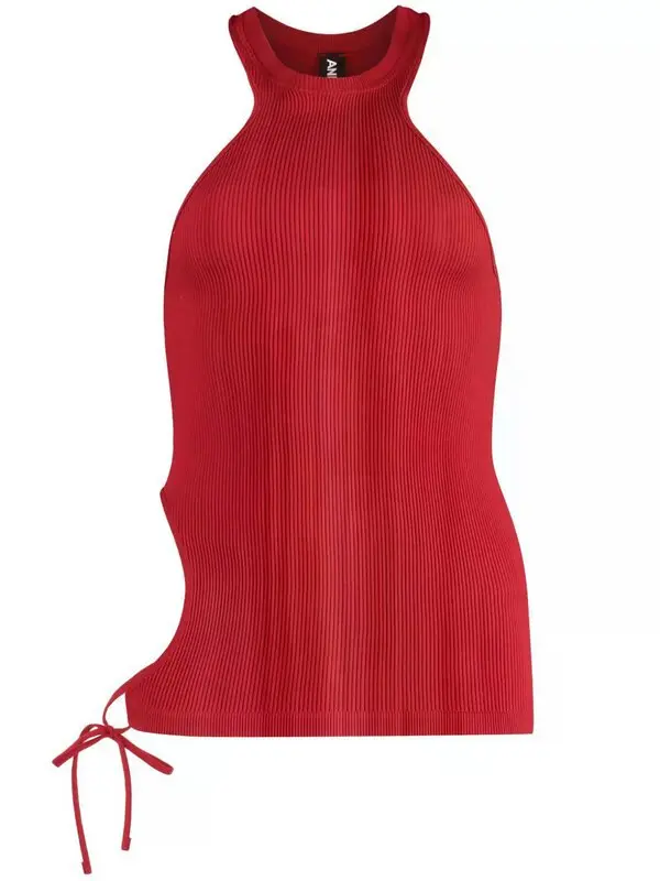 ANDREĀDAMO Ribbed Racerback Tank Top With Side Ties - Red