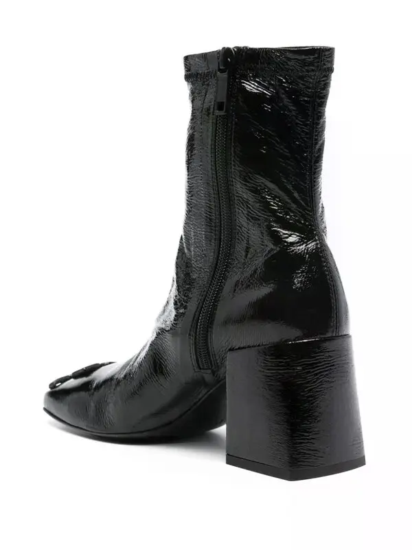 COURREGES Logo-appliqué Patent Leather Boots - Black