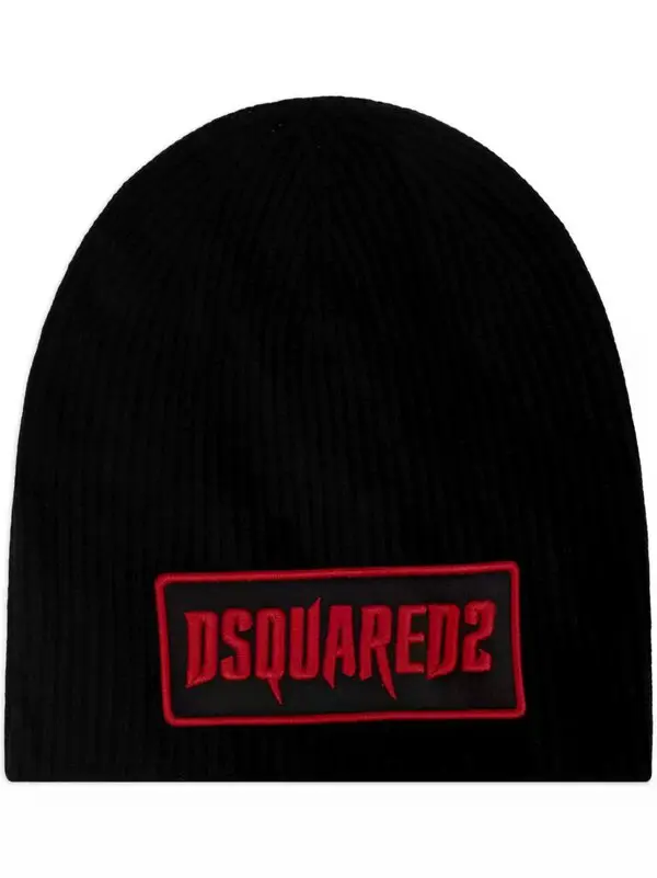 Dsquared2 Logo Appliqué Wool Beanie - Black