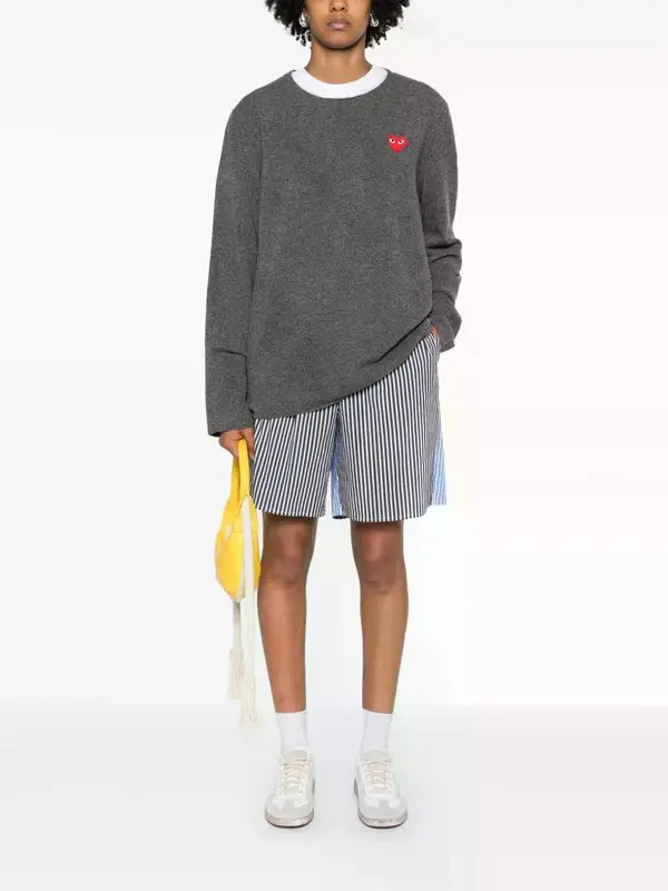 Play Comme Des Garcon Heart Patch Wool Jumper - Grey