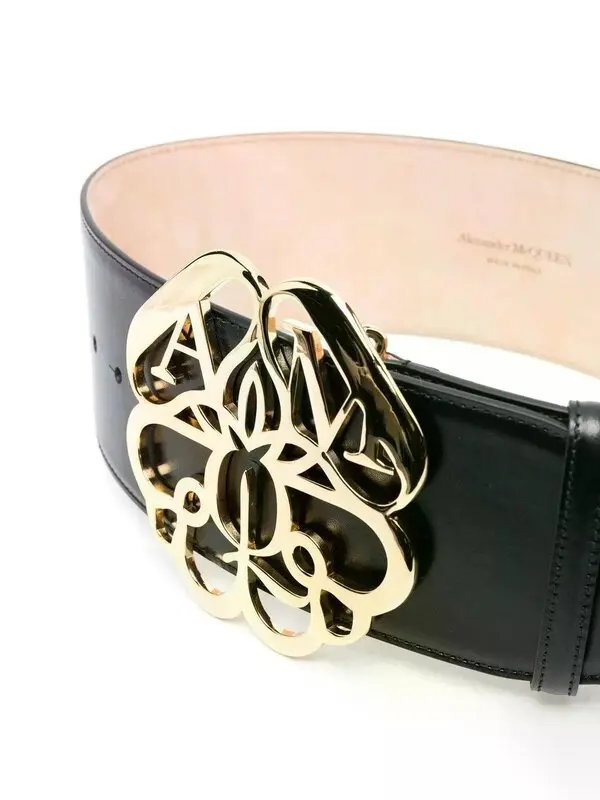 Alexander McQueen Logo Plaque Leather Belt - Black
