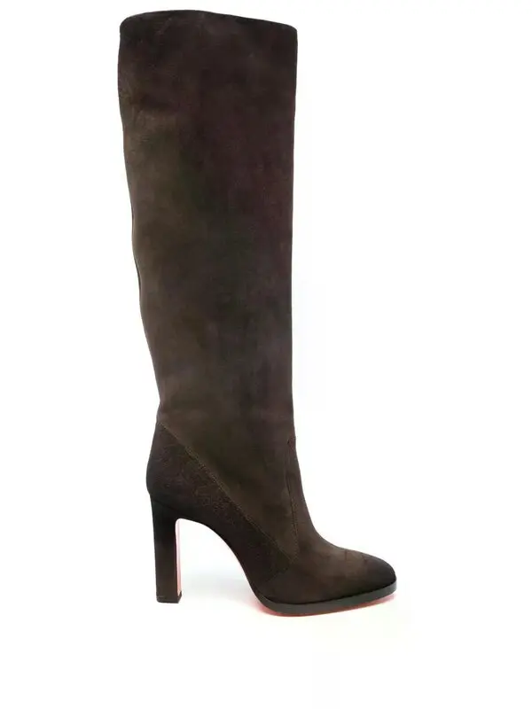 Santoni Suede Side Zip High Block Heel Boots