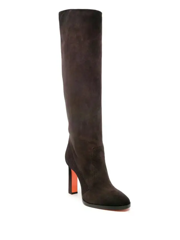 Santoni Suede Side Zip High Block Heel Boots