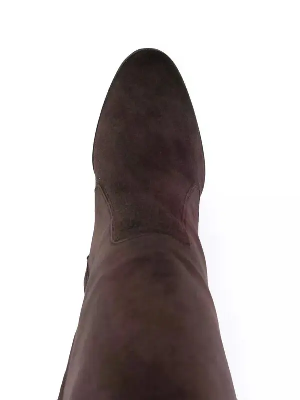 Santoni Suede Side Zip High Block Heel Boots