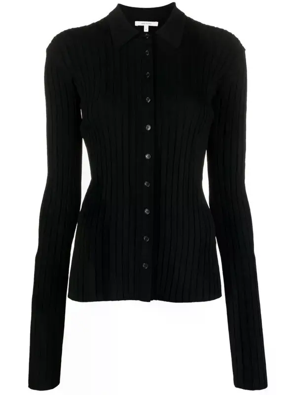 NENSI DOJAKA Ribbed Knit Straight-point Collar Top - Black