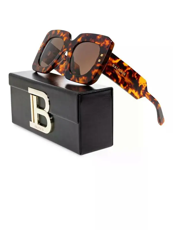 Balmain B-bold Tortoiseshell Effect Square Frame Sunglasses - Brown