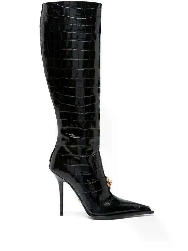 Versace Vagabond Croc-embossed Leather Boots - Black