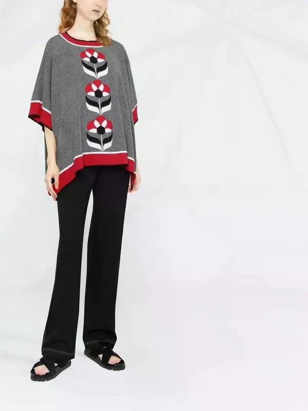 Moschino Intarsia Floral Knit Poncho Top