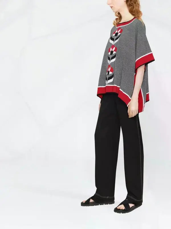 Moschino Intarsia Floral Knit Poncho Top