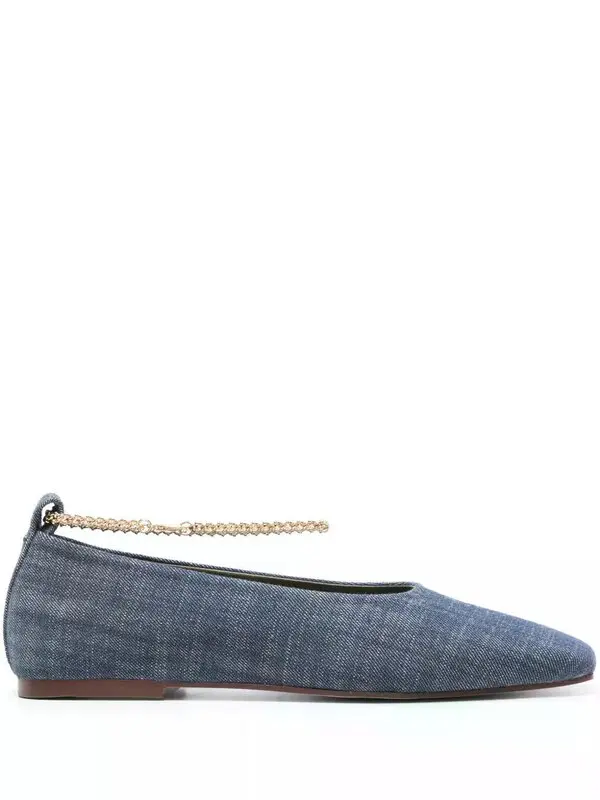 MARIA LUCA Denim Ballerina Shoes With Gold-tone Chain Detail - Blue