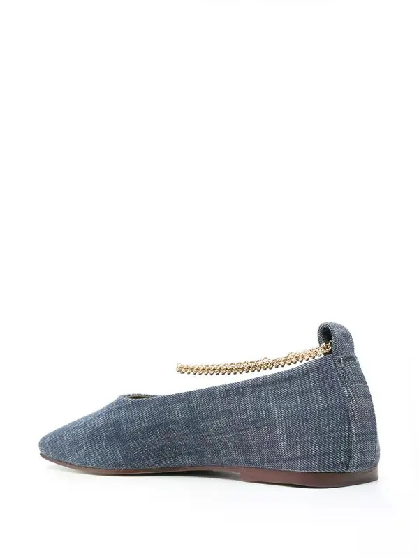 MARIA LUCA Denim Ballerina Shoes With Gold-tone Chain Detail