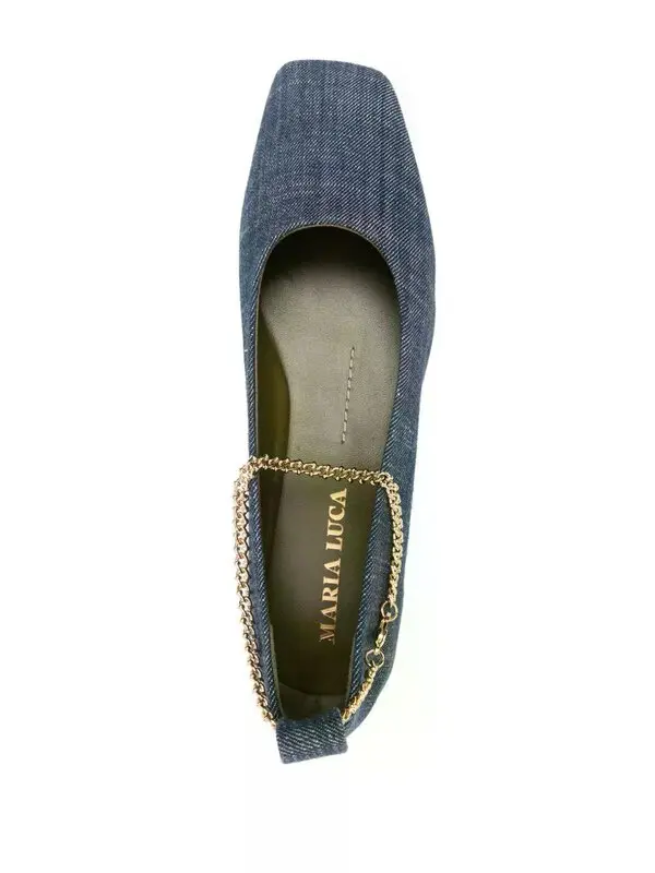 MARIA LUCA Denim Ballerina Shoes With Gold-tone Chain Detail