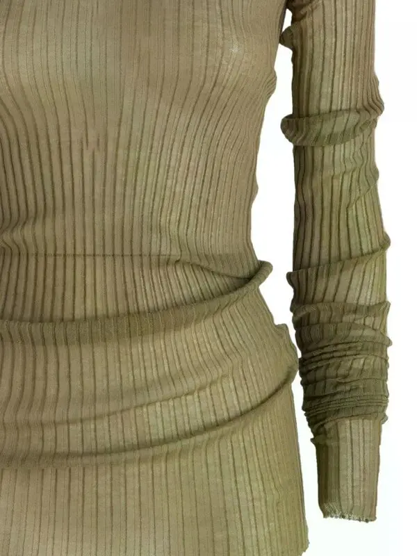QUIRA Ribbed Knit High Neck Long Sleeve Top