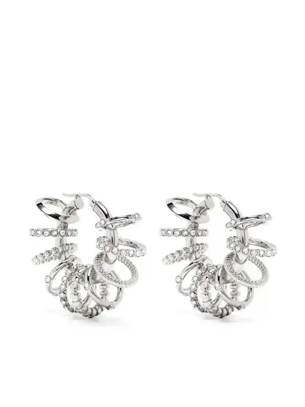 Amina Muaddi Multi-ring Hoop Earrings With Crystal Embellishments - Silver