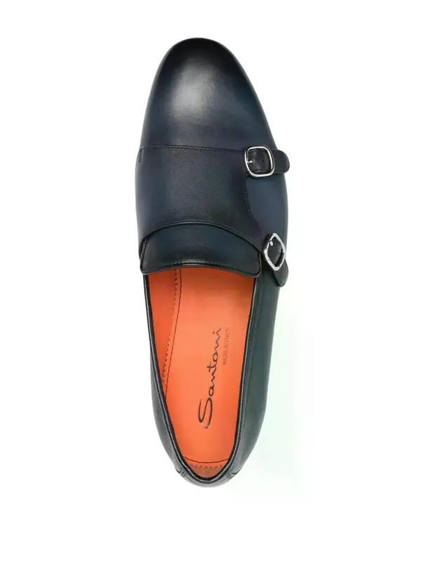Santoni Double Buckle Calf Leather Shoes - Blue