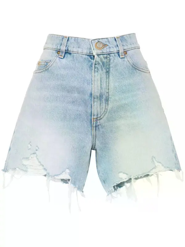Balmain High-rise Denim Shorts With Ripped Detailing - Blue