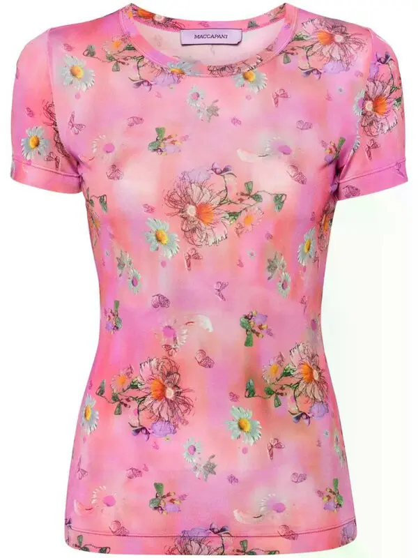 MARGHERITA MACCAPANI Floral-print Mesh T-shirt - Pink