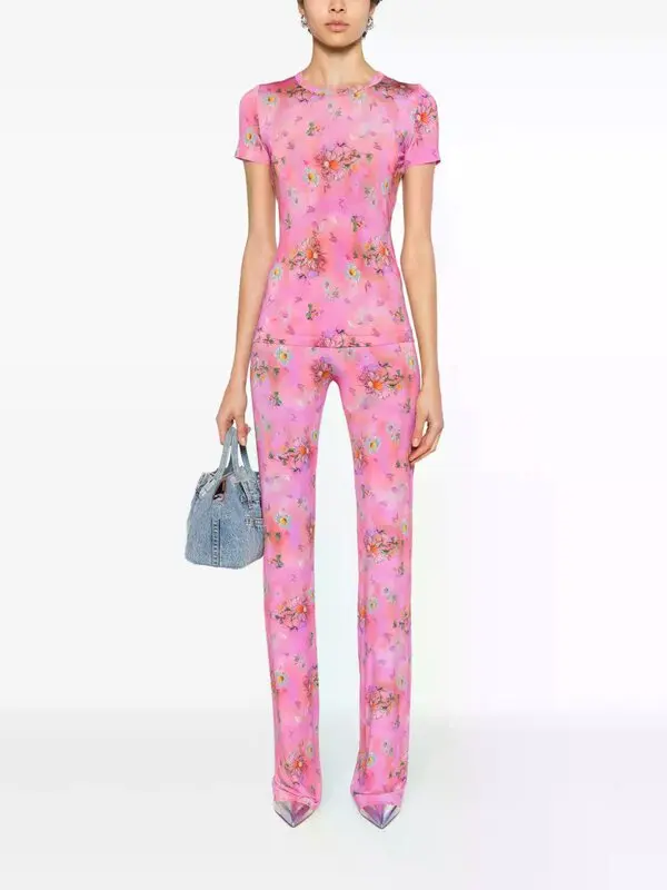 MARGHERITA MACCAPANI Floral-print Mesh T-shirt - Pink